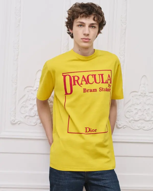 Dior T-Shirt With Book Cover Embroidery, Relaxed Fit - Yellow And
